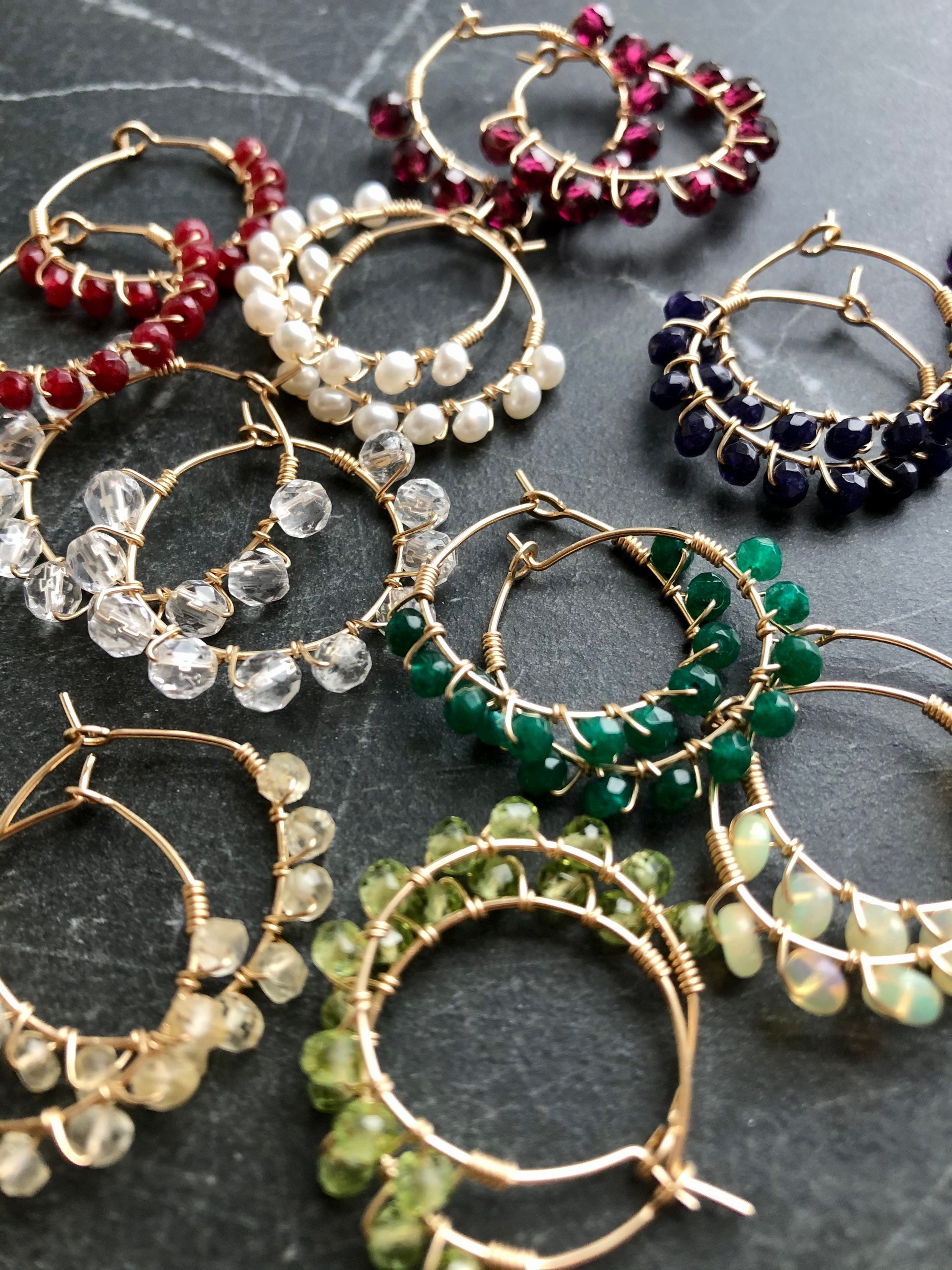 Handmade Gemstone Mini Hoops | Etsy