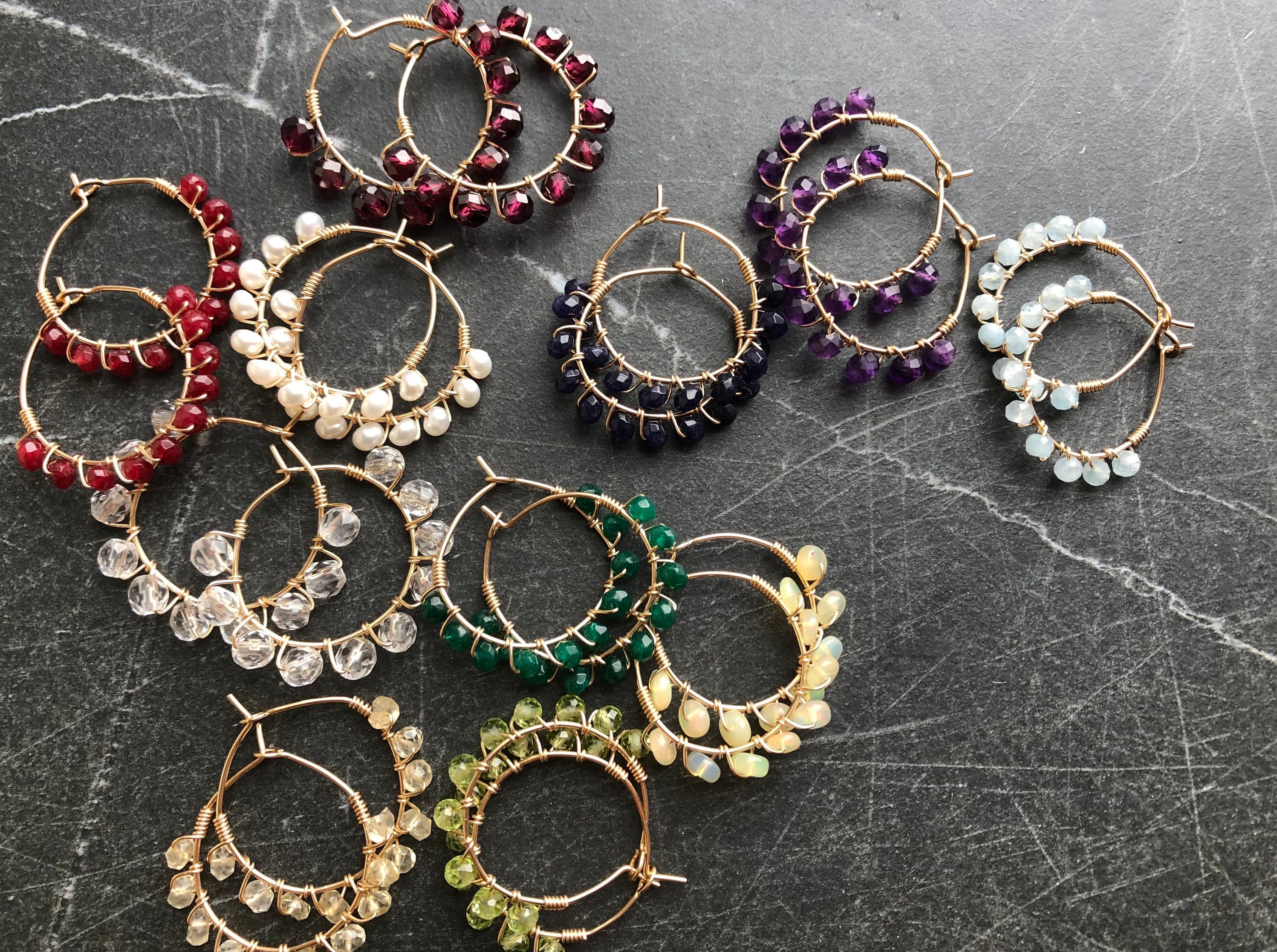 Handmade Gemstone Mini Hoops - Etsy