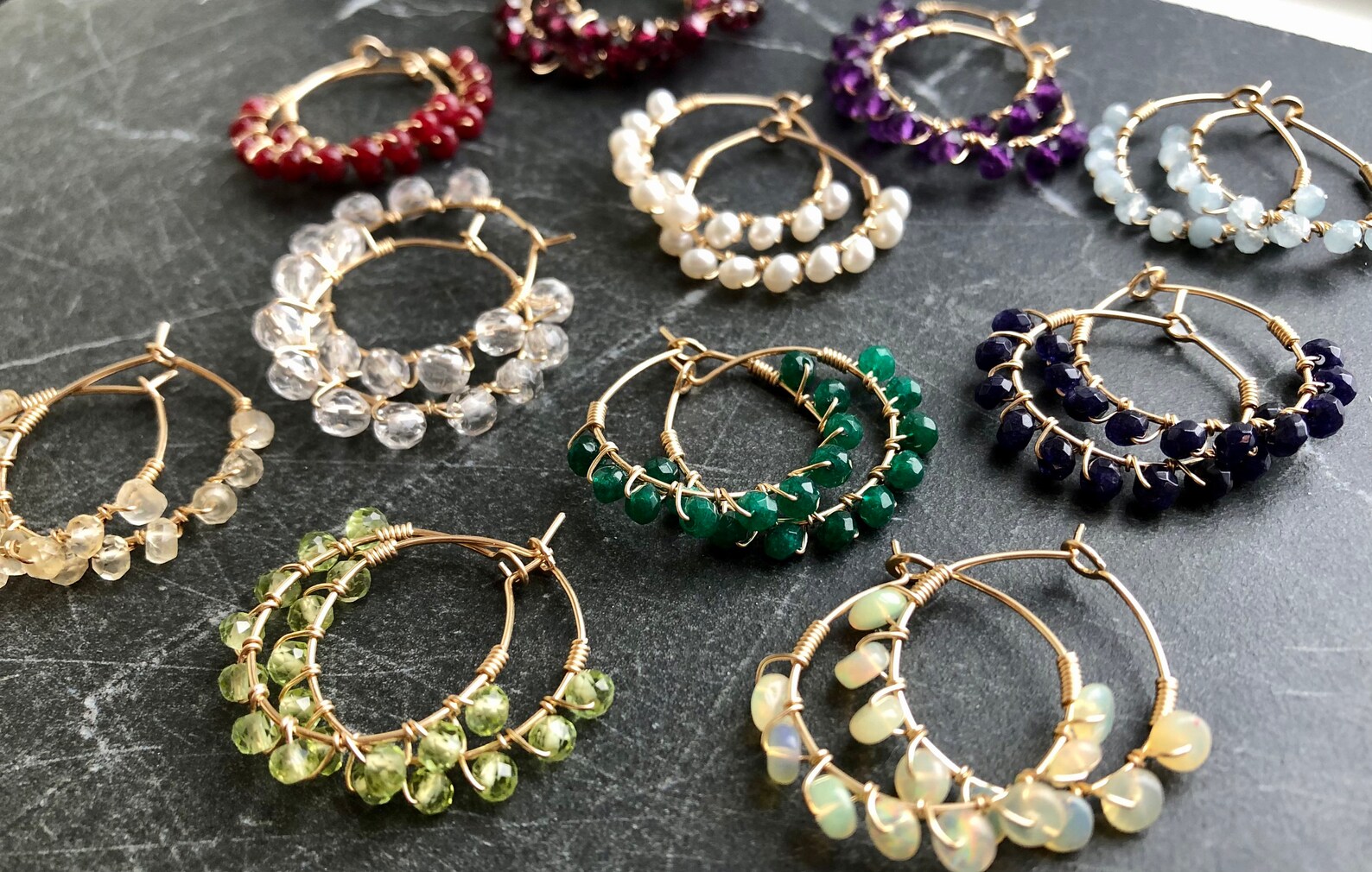 Handmade Gemstone Mini Hoops - Etsy