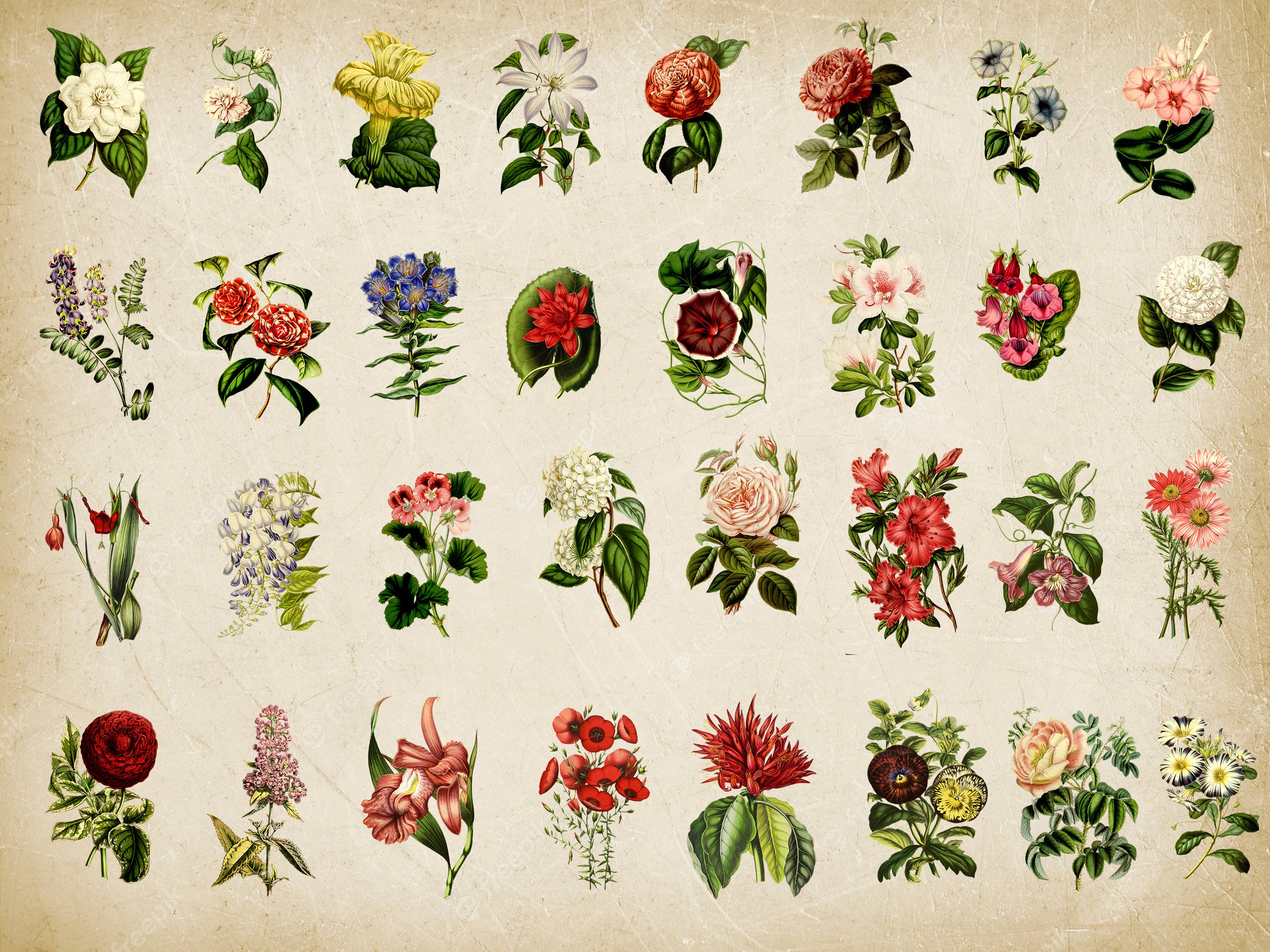 200 Vintage Flowers Clipart Instant Download PNG PSD Garden Design ...