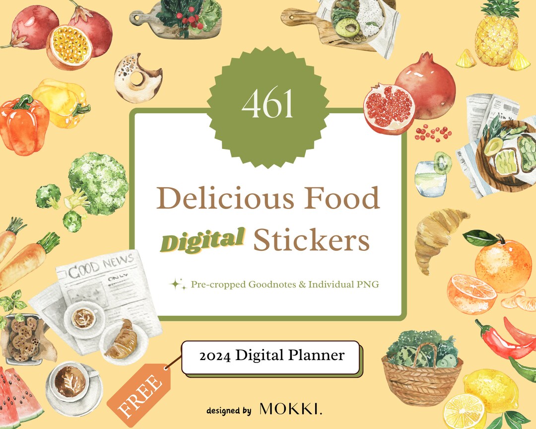 Food Digital Stickers Vegetarian Diet Journal Fruit Bakery Dessert Pre ...