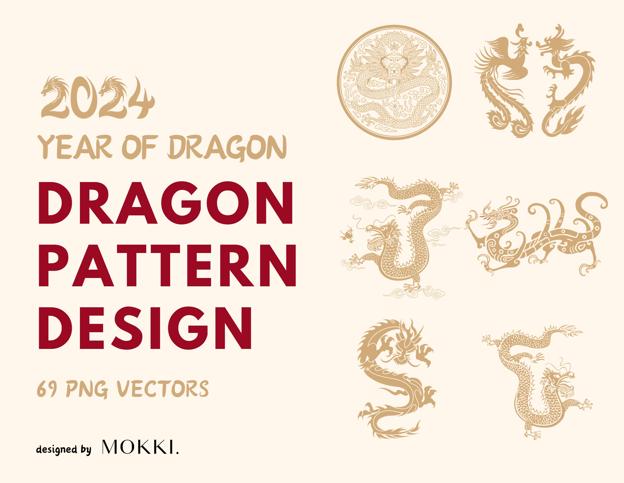 Dragon Year Clipart 2024 Dragon Pattern Design Pre-cropped PNG Set of ...