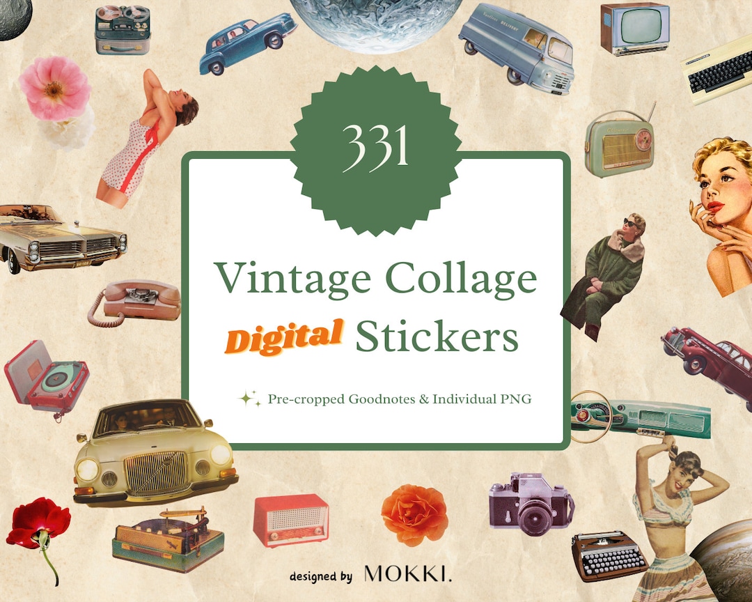 Vintage Digital Stickers Pack Daily Planner Travel Goodnotes Retro Car ...