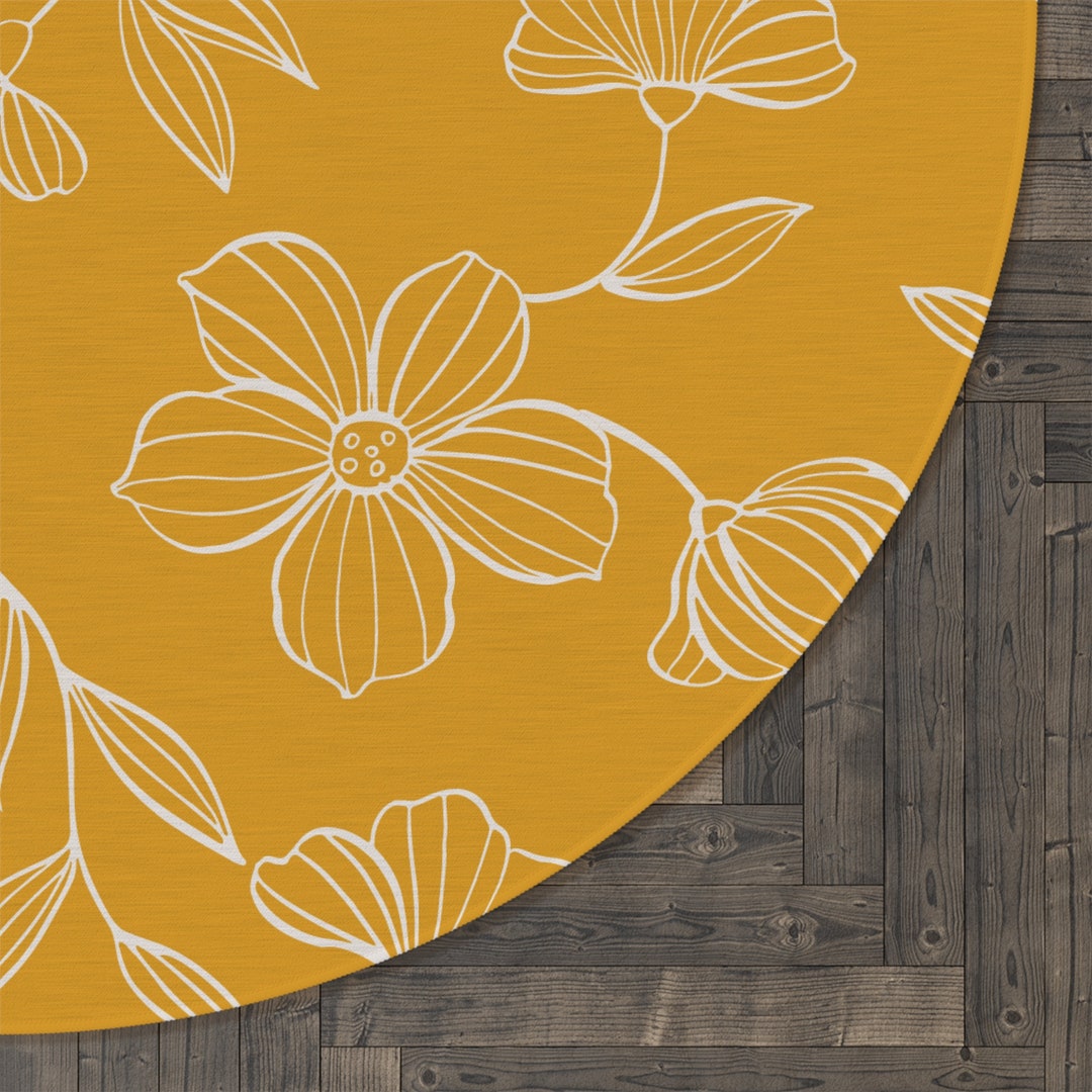Yellow Flower Round Rug 60x60 Rug for Bedroom Rug Nursery Rug Carpet ...