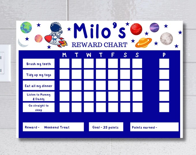 Editable Space Reward Chart Printable Behavior Chart Daily Chore Chart ...