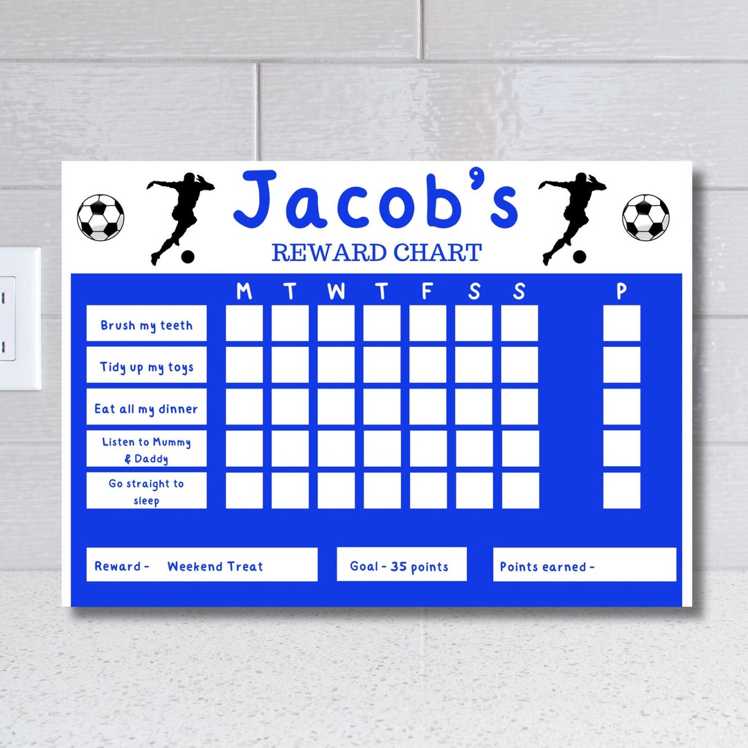 Football Reward Chart, Custom Reward Chart, Kids Reward Chart, Children ...