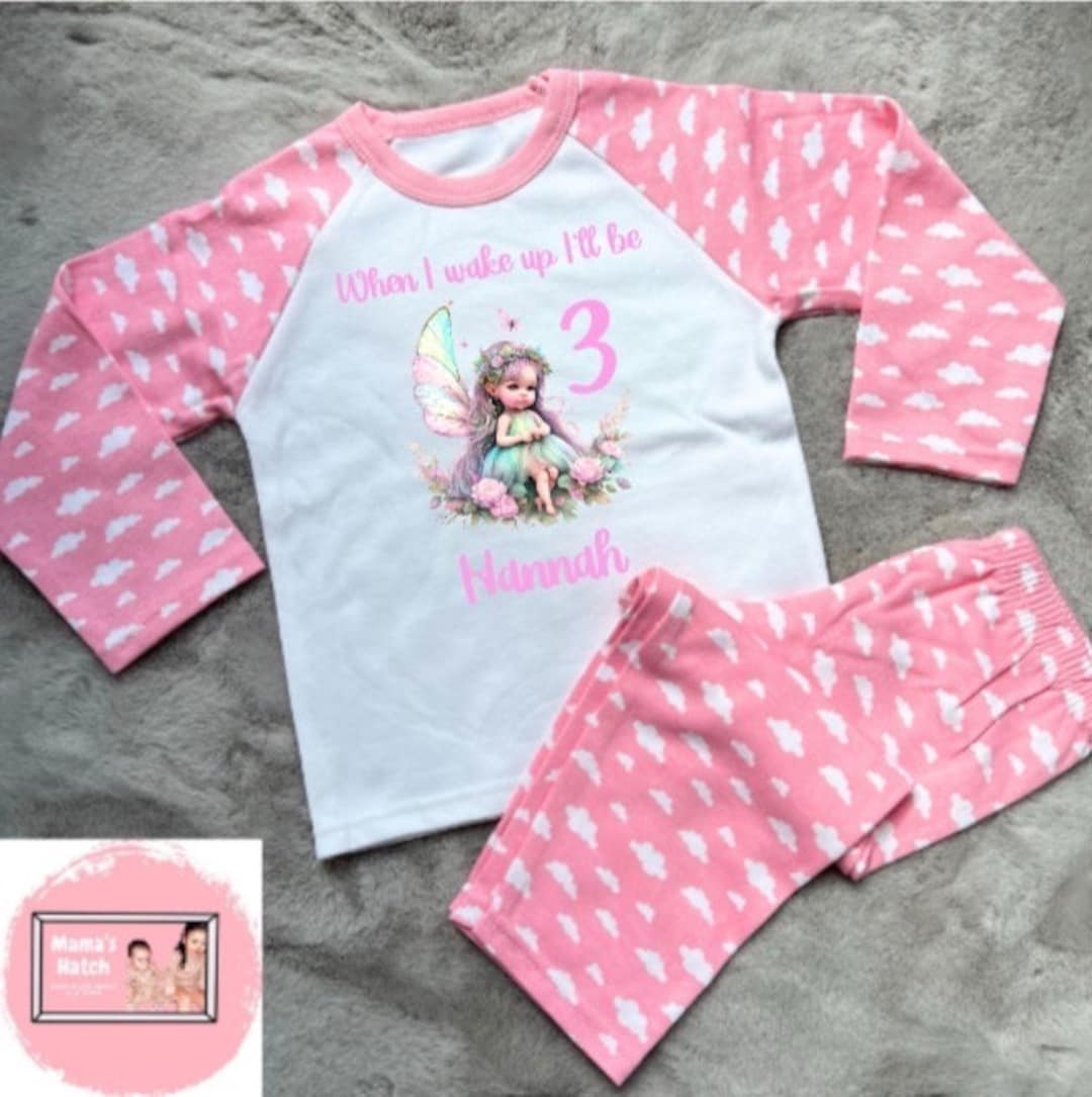 When I Wake up I Will Be' Fairy Butterfly Pink Birthday Pyjamas ...