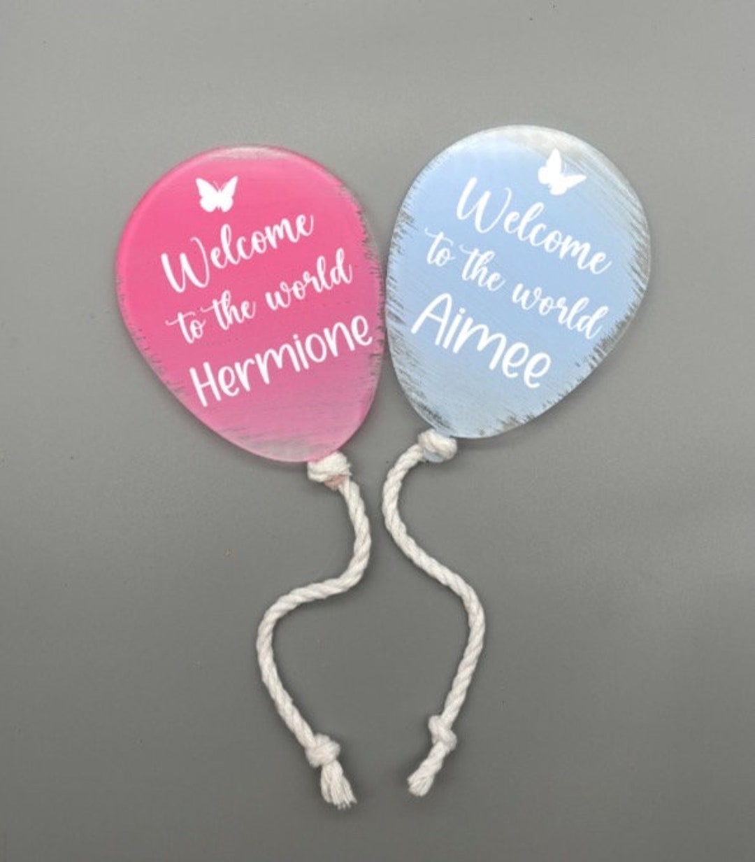 Personalised Balloon Acrylic Sign, New Baby, Welcome to the World ...