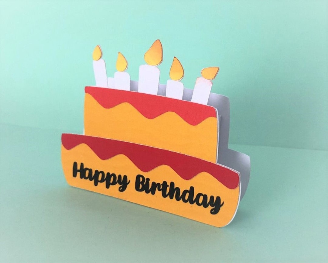 Happy Birthday Cake 3D Card, Pop up 3D Card, SVG File, Digital Cutting ...
