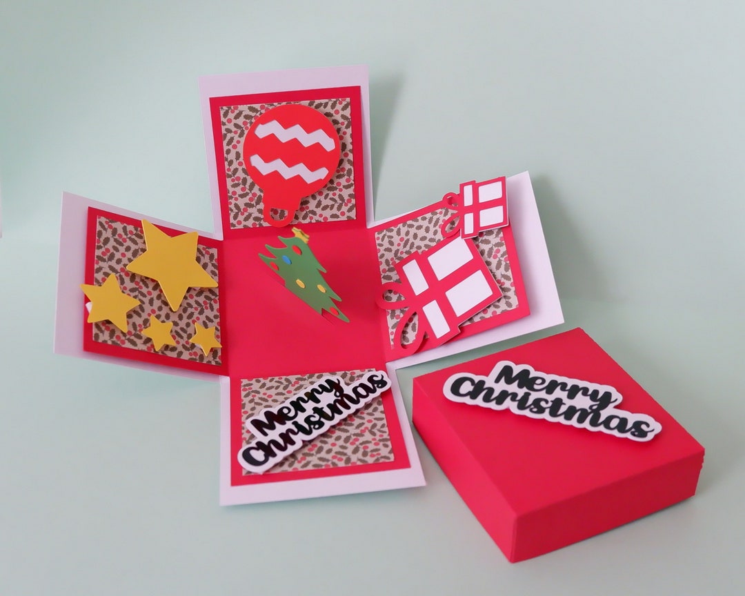 Christmas Pop up Box Card SVG, Explosion Box Christmas Card, Christmas ...
