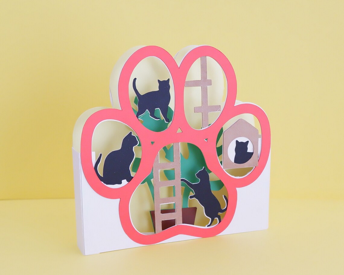CAT 3D Pop up Card CAT Card Svg Cat Lover Card 3D Papercut - Etsy