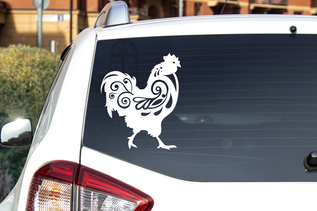 Chicken Vinyl Decal - Matte White - 5 in Wide X 6 in Tall - Chicken Car ...