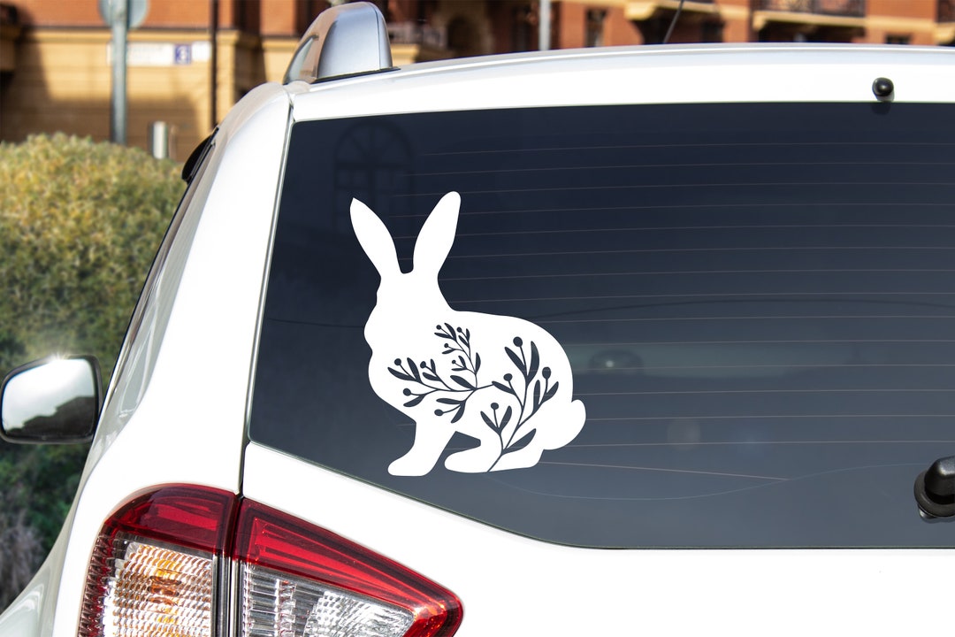 Standing Rabbit With Flower Vinyl Decal 5 In. Wide X 6 in Tall Matte ...