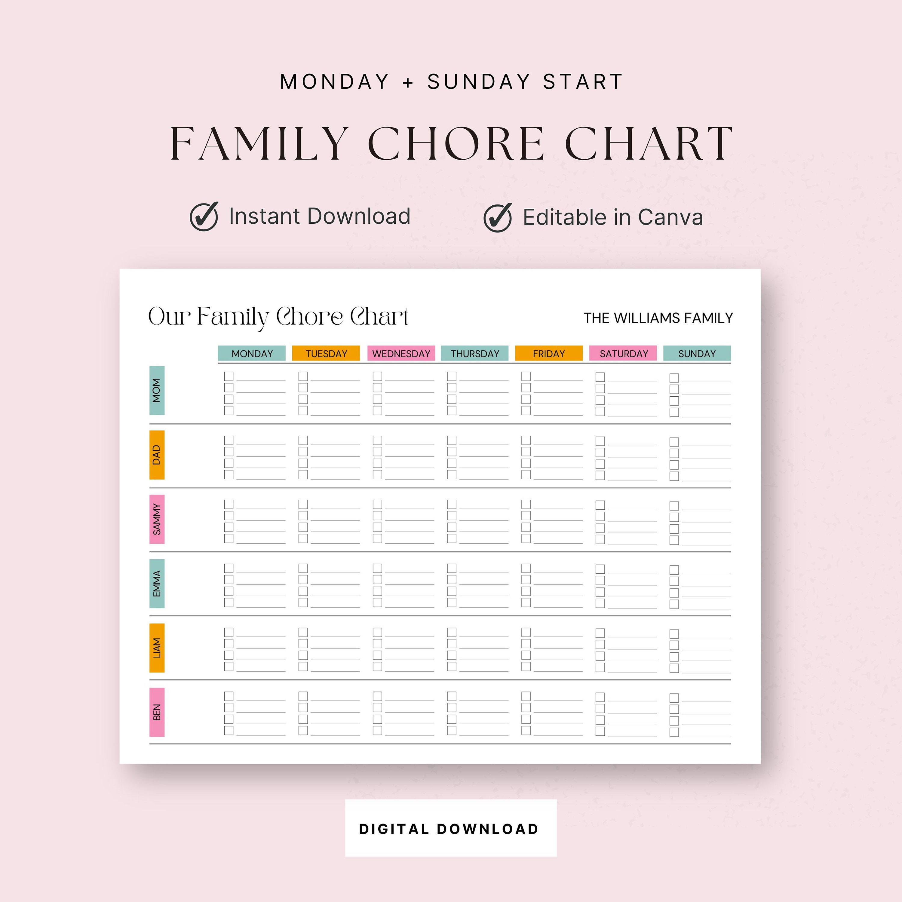 Customizable Chore Chart Template