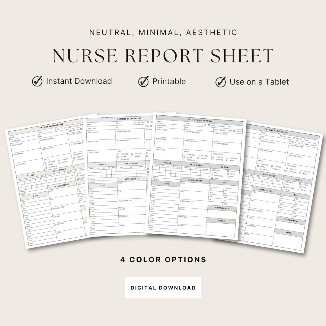 Printable Nursing Report Sheet, Nurse Brain Sheet, Single Patient ...