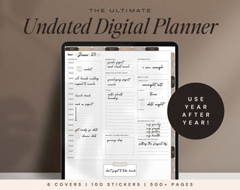 600 Page Aesthetic Undated Digital Planner Goodnotes Planner Notability ...