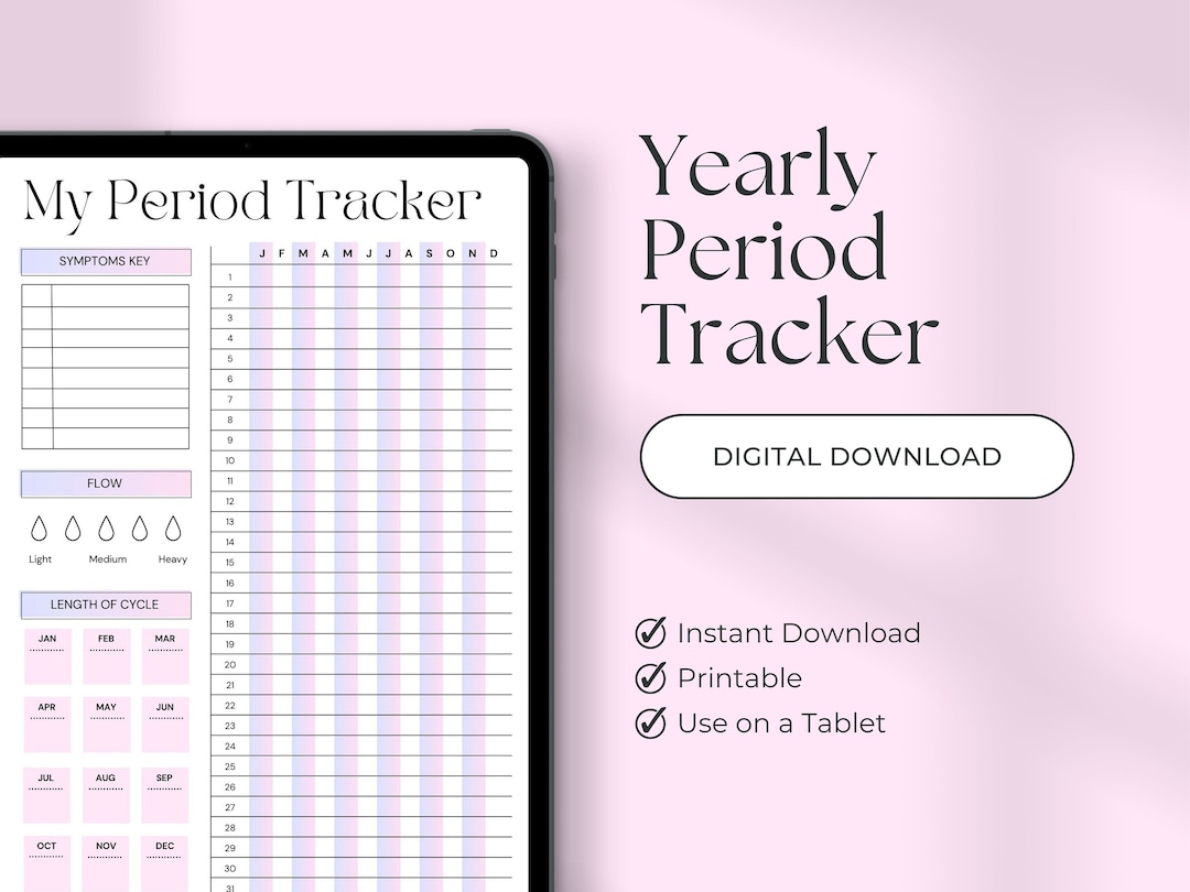 Yearly Period Tracker, Period Tracker Printable, Digital Period Tracker ...