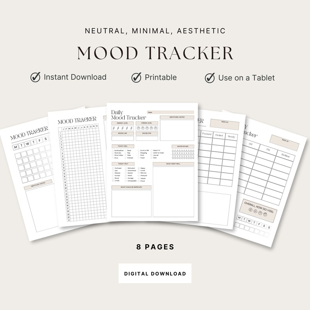 Printable Mood Tracker, Daily Mood Tracker, Weekly Mood Tracker ...