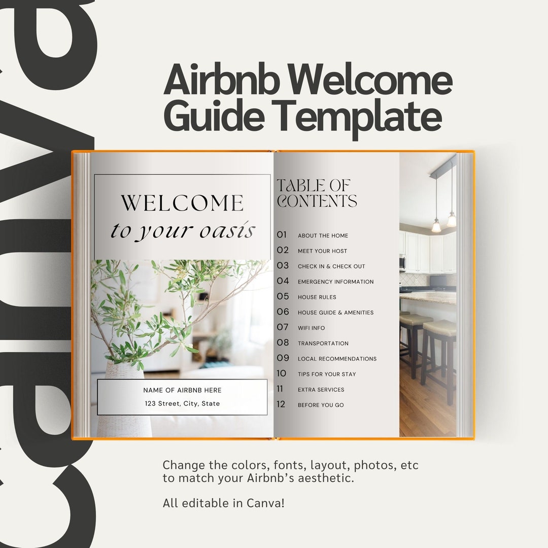 Editable Airbnb Welcome Book Template, Airbnb House Guide Canva ...
