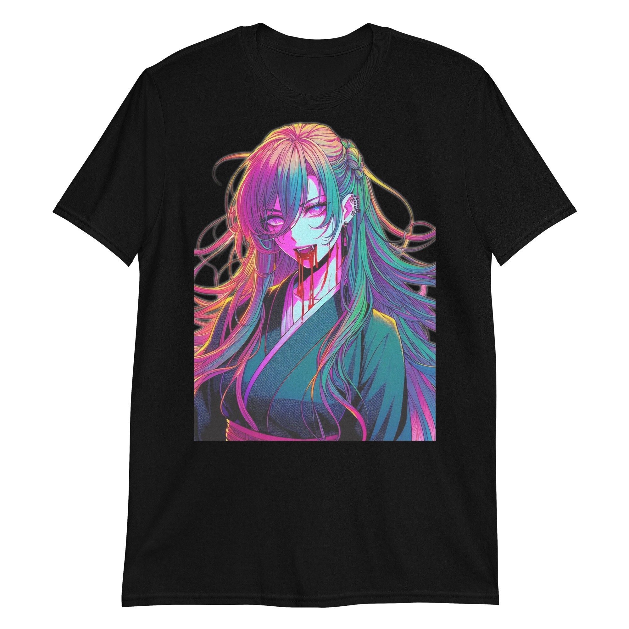 Anime Manga Vampire Goth Girl Colorful Psychedelic Short-sleeve Unisex ...