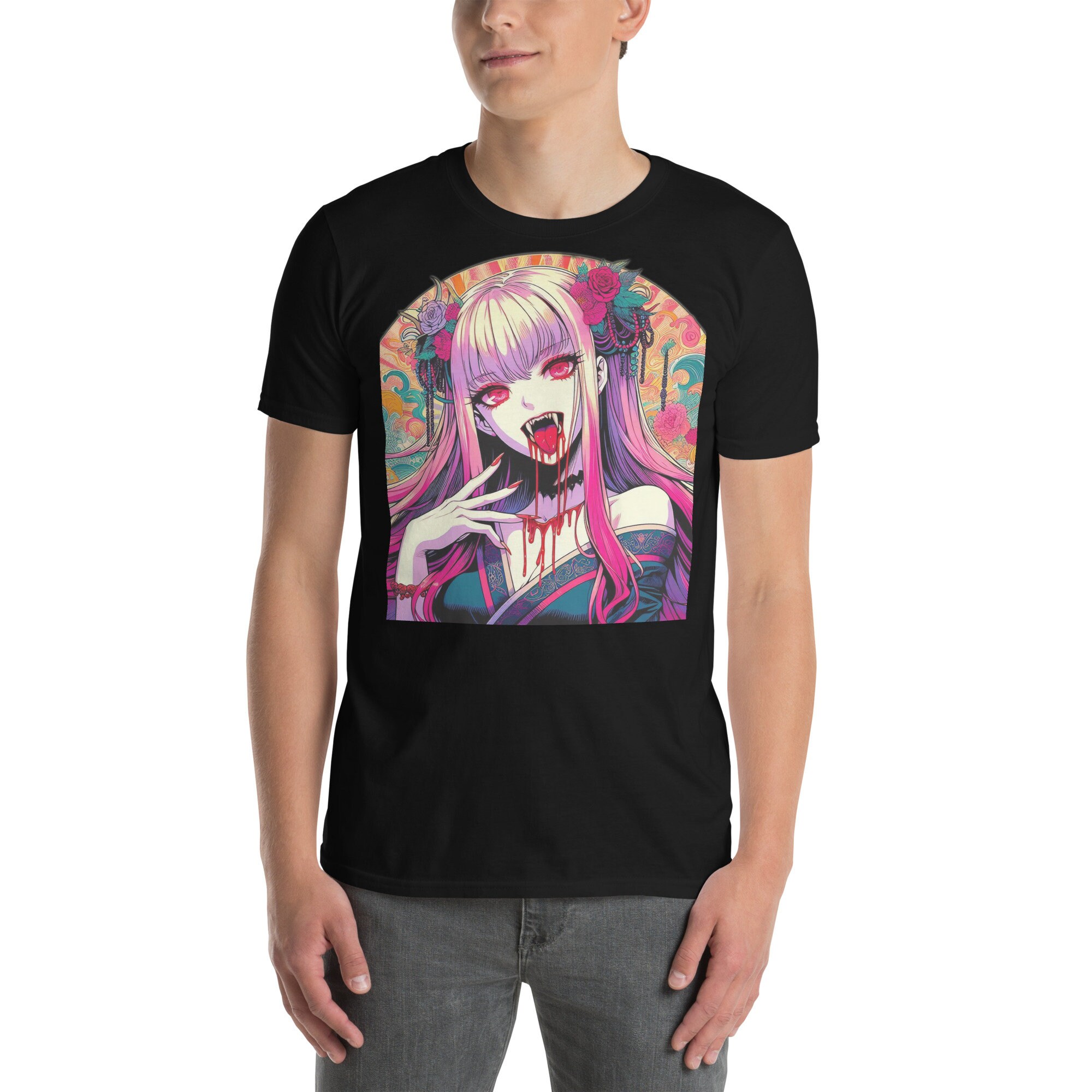Anime Manga Vampire Goth Girl Colorful Psychedelic Short-sleeve Unisex ...