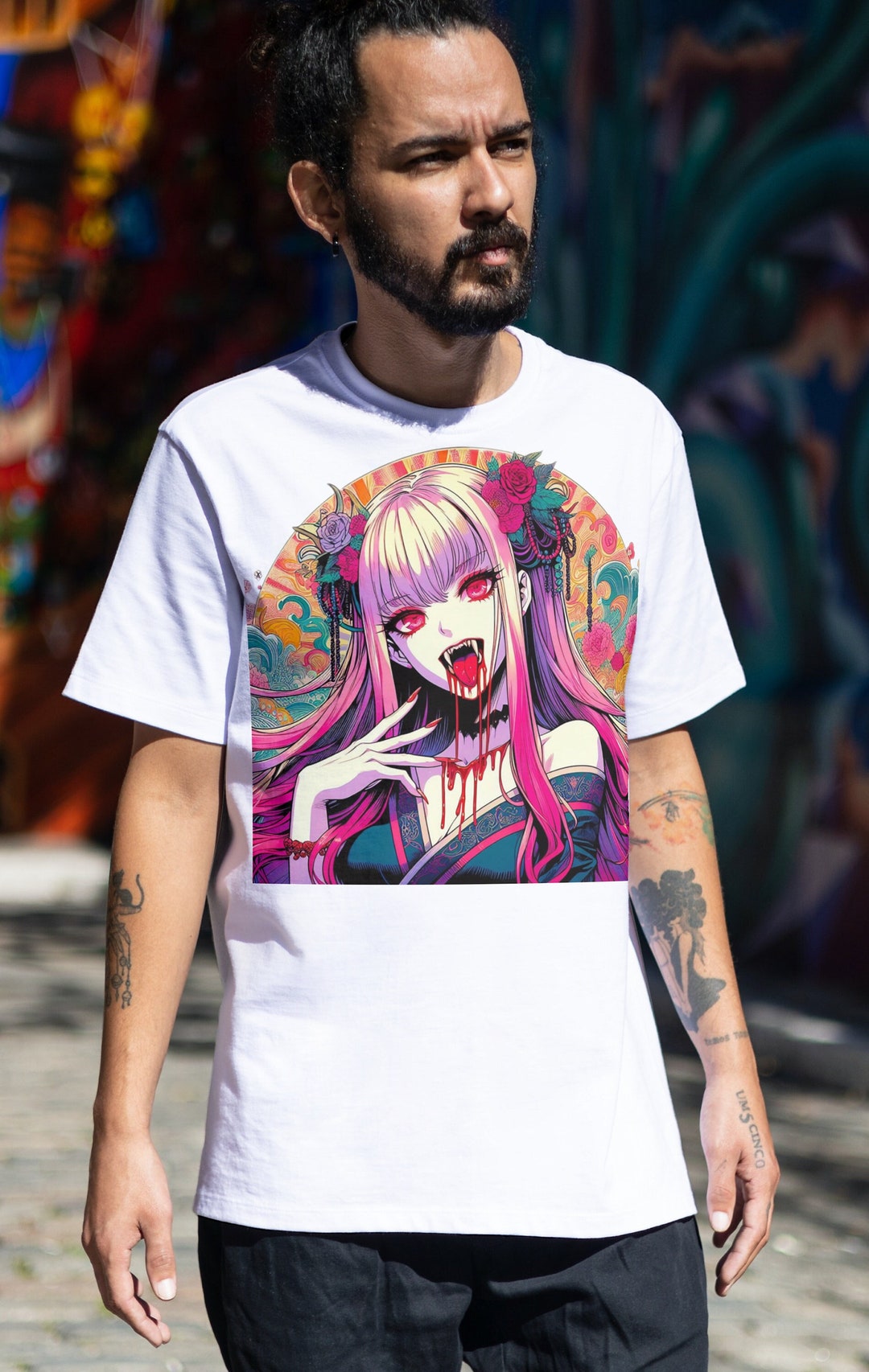 Anime Manga Vampire Goth Girl Colorful Psychedelic Short-sleeve Unisex ...
