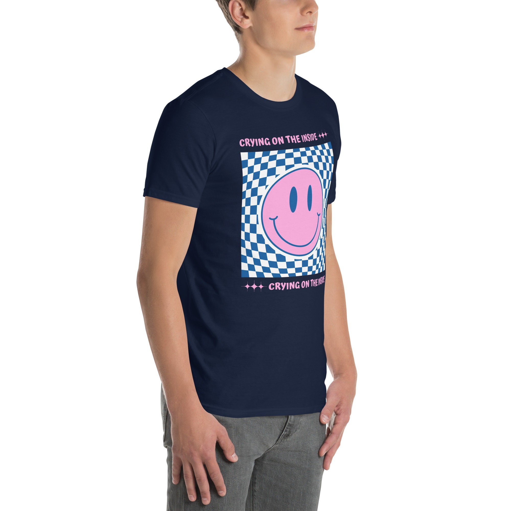 Crying on the Inside Dark Humor Smiley Face Short-sleeve Unisex T-shirt ...
