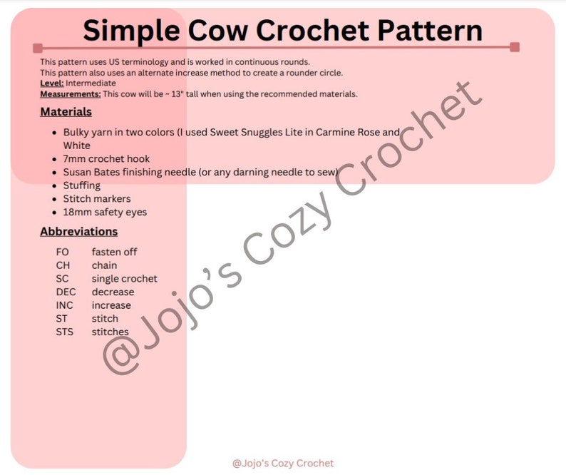 Basic Cow Crochet Pattern - Etsy