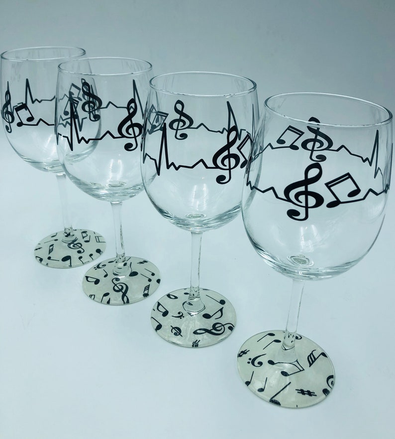 Music Notes Wine Glasses Set Of 4 Wine Glasses T Set Etsy