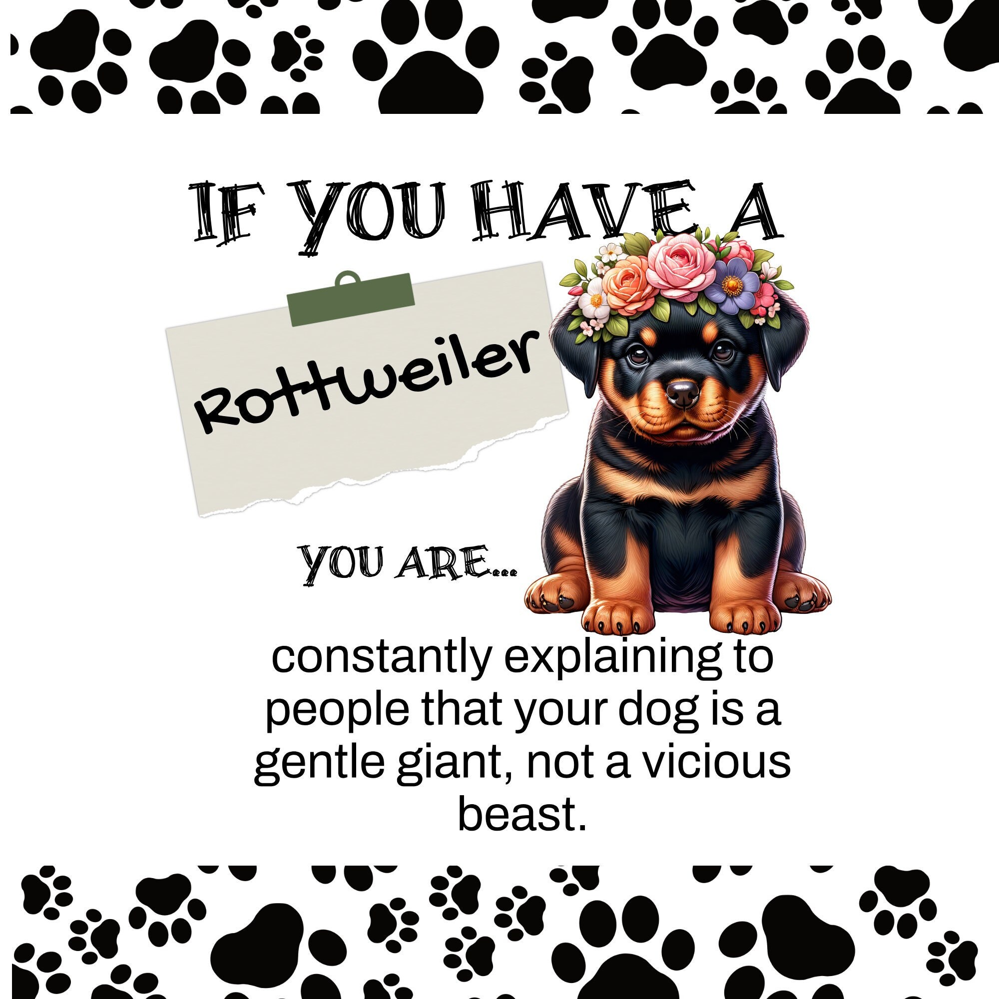 Rottweiler Puppy Poster: Gentle Giant in Bloom - Etsy