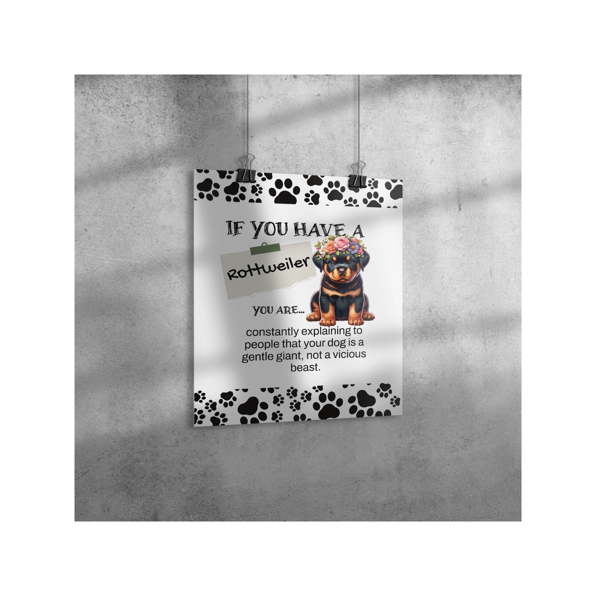 Rottweiler Puppy Poster: Gentle Giant in Bloom - Etsy