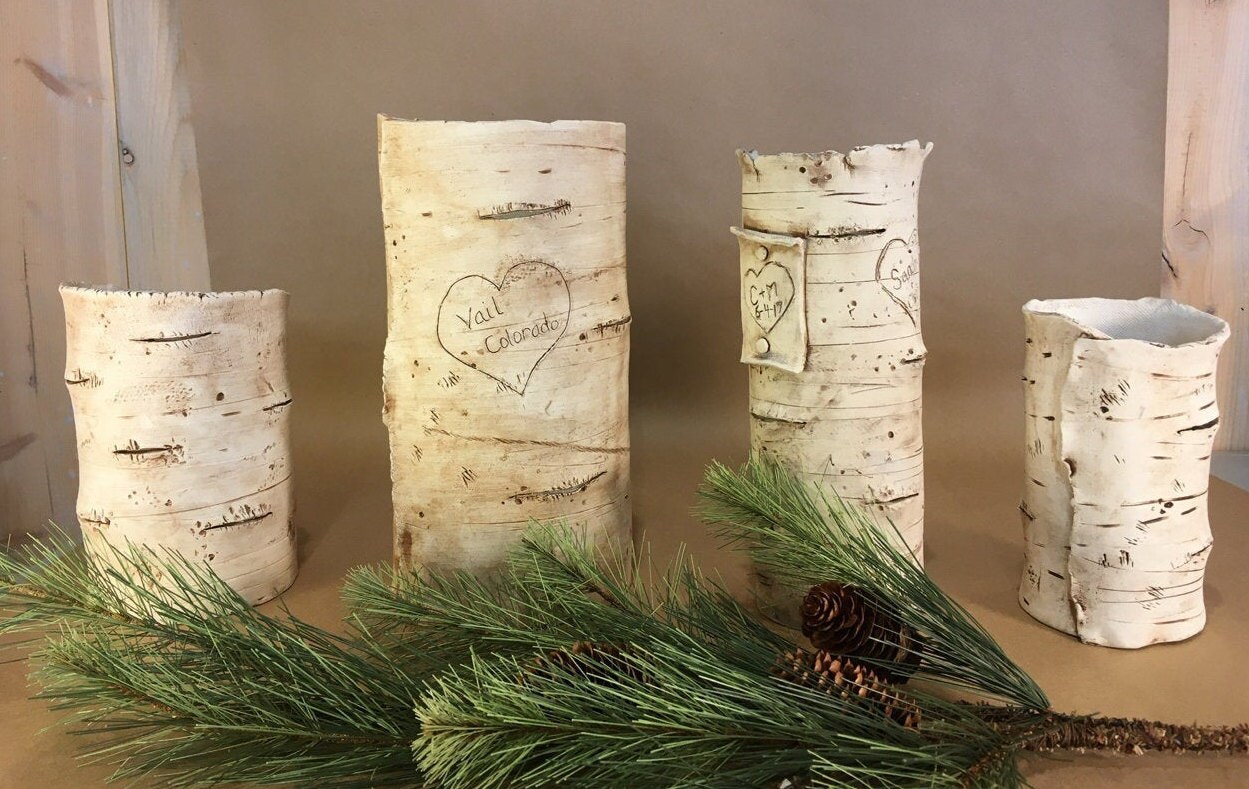 Ceramic Hand Built Aspen Tree Vase / Candle Votive - Etsy