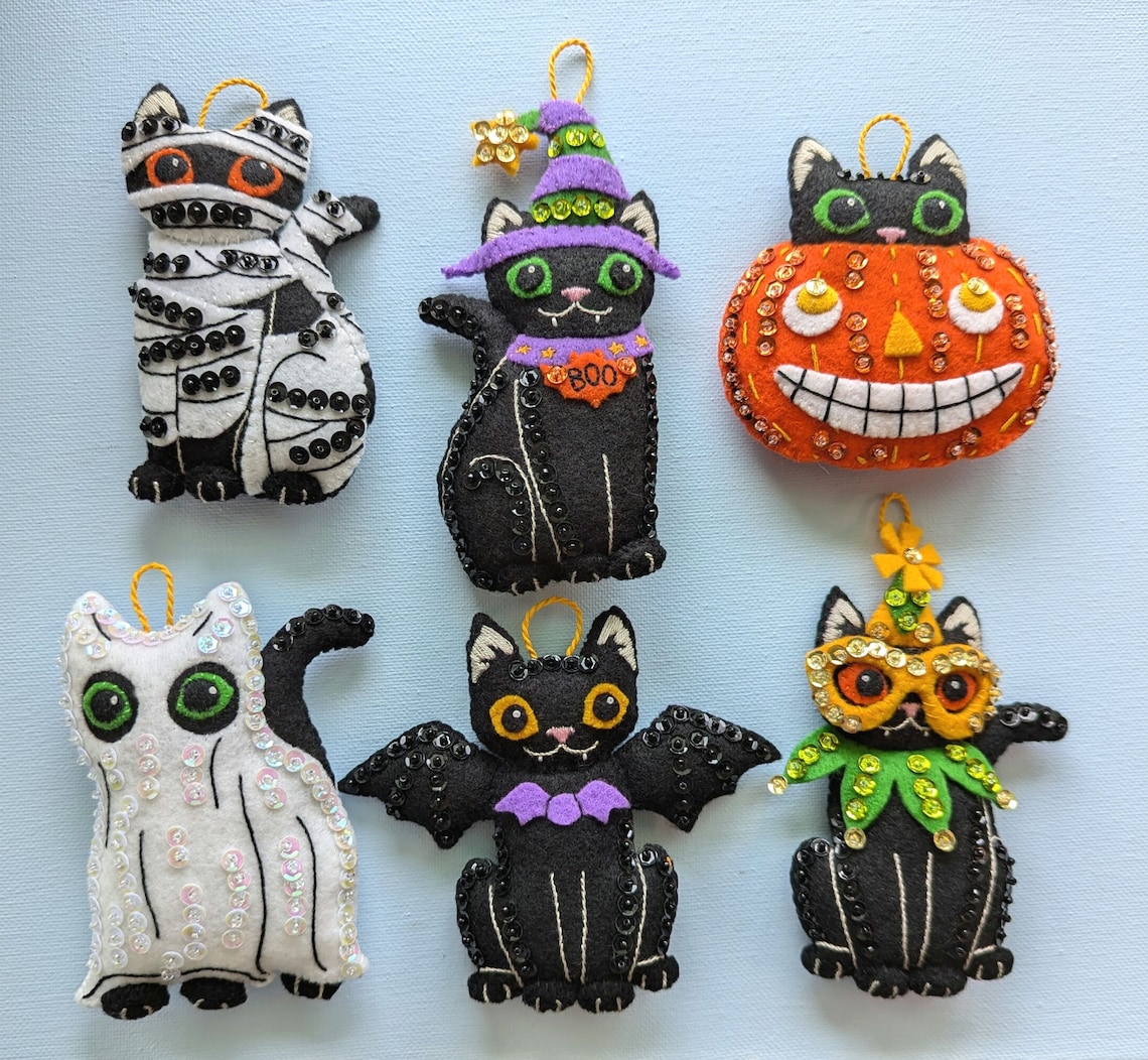 Completed Bucilla purrfectly Spooky Halloween Cat Ornaments. - Etsy