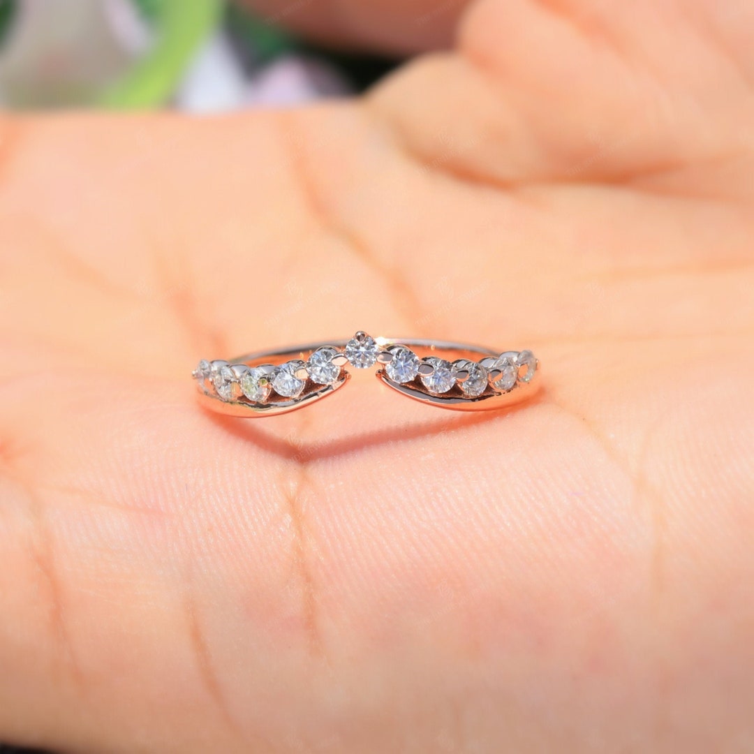 Colorless Stackable Band Curve Diamond Wedding Band Rose Gold ...