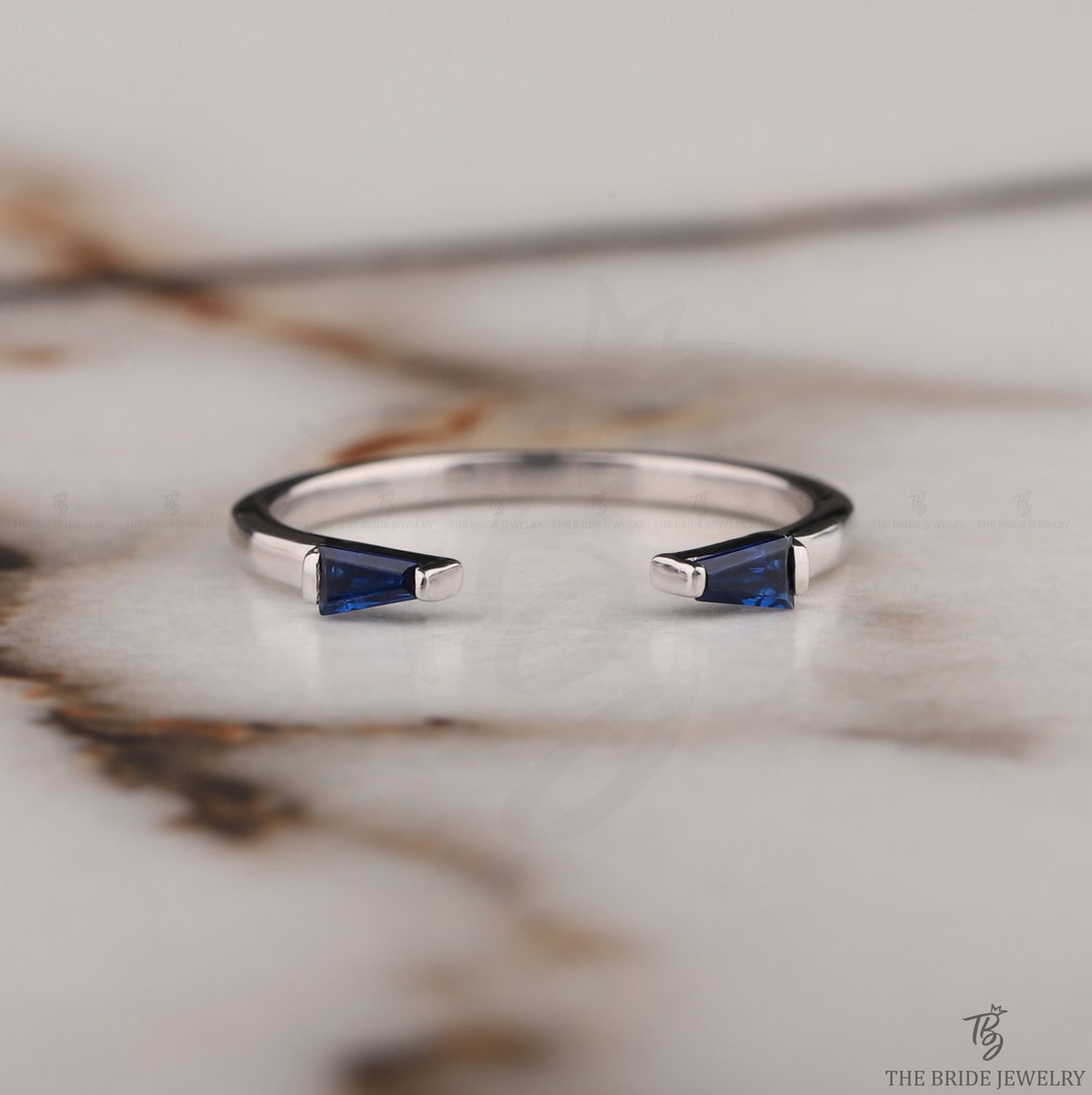 Open Wedding Band Sapphire Tapered Baguette Cuff Wedding Bands Women ...
