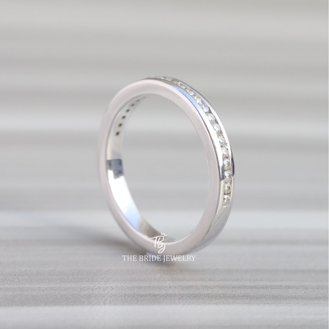 Round Cut Channel Set Wedding Band in 14K White Gold Channel Set Half ...