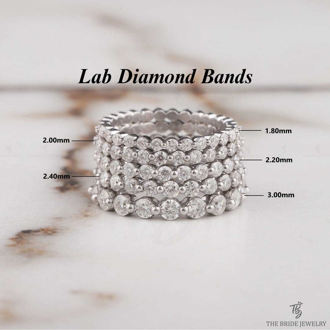 Labgrown Diamond Bubble Bands, 14K Shared Prong Floating CVD/HPHT ...