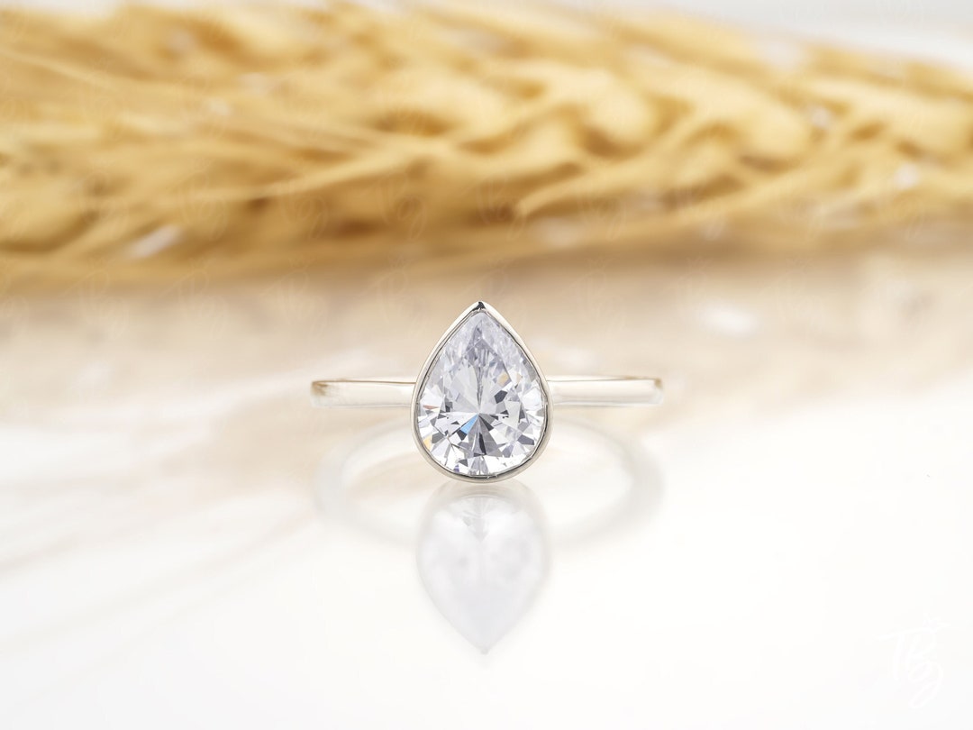 Bezel Set Pear Engagement Ring in Solid Rosegold 2CT Pear Shape ...