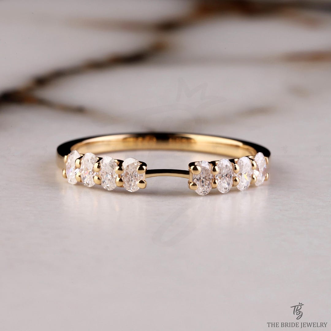 Oval Notched Wedding Band Oval Lab Diamond Ring Spacer Curved Notch ...