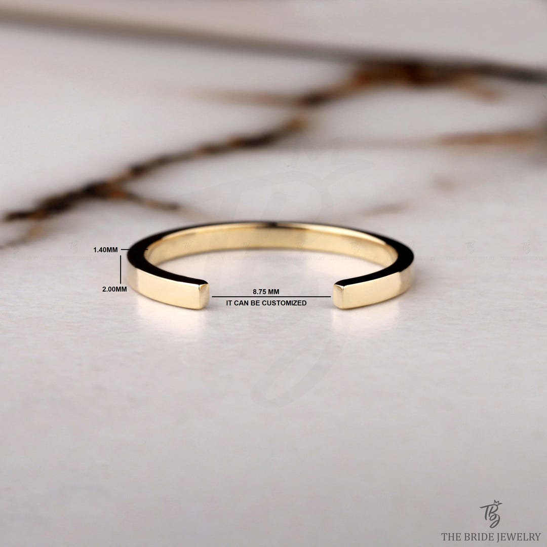 Minimalist Solid Gold Open Design Wedding Band Stackable Matching Ring ...