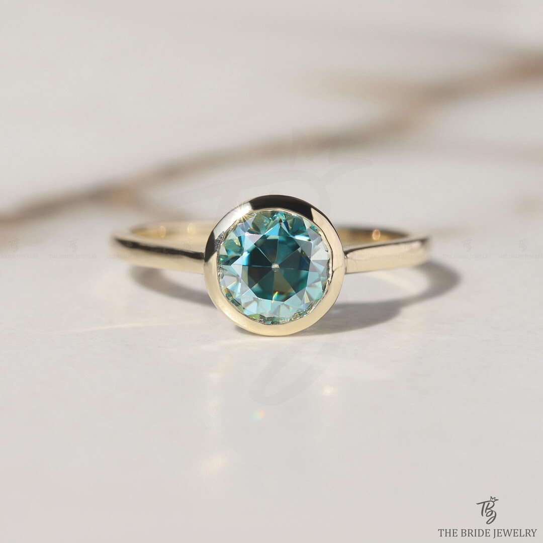1.25CT Light Cyan Blue Old European Cut Bezel Set Solitaire Engagement ...