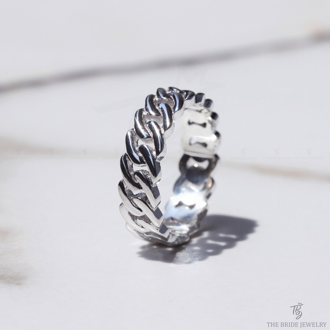 Platinum Cuban Link Chain Band 5MM Mens Band 14K White Gold Mens ...