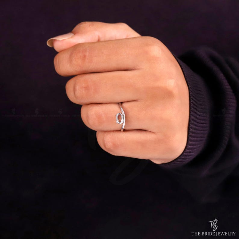 Oval Shape Semi Mount Curved Ring, 10K Solid Gold Solitaire Ring ...