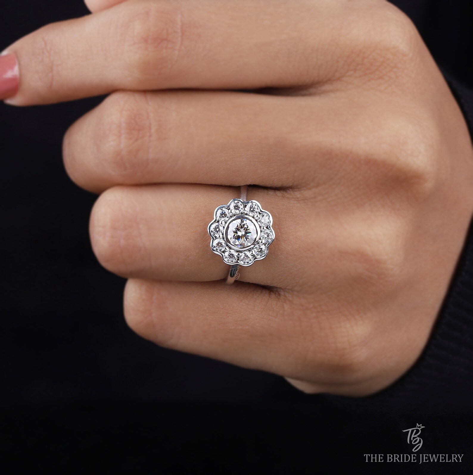 14k Solid Gold Ring Low Profile Engagement Ring Floral Ring - Etsy