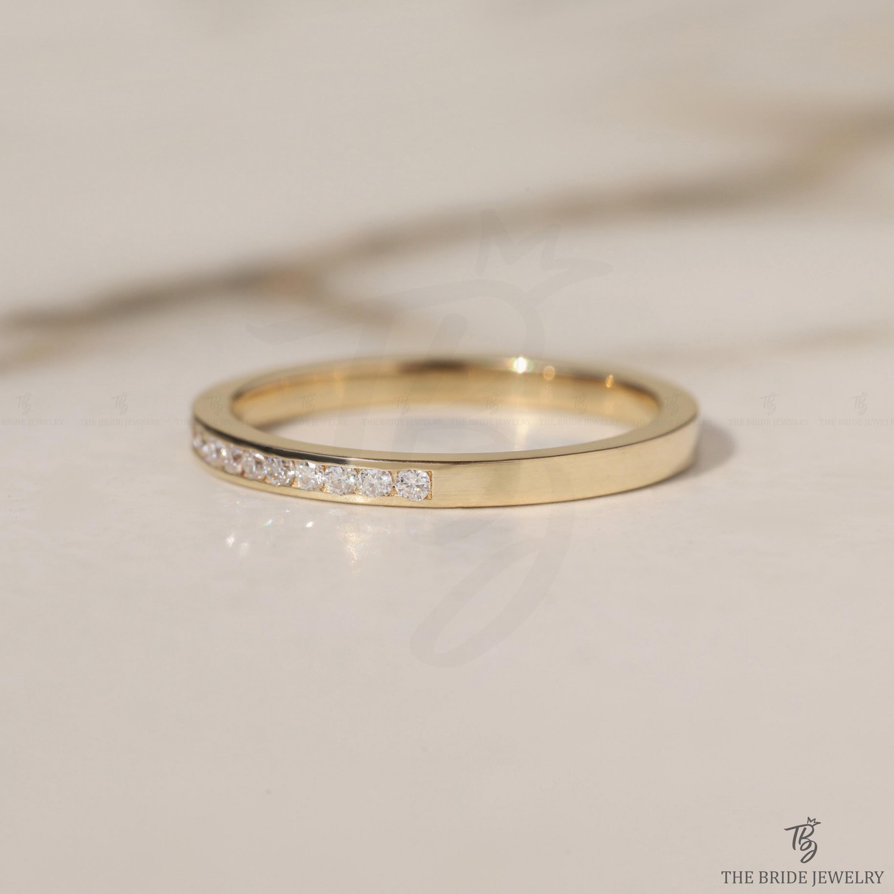 1.70mm Channel Set Stacking Band Moissanite Wedding Band Yellow Gold ...