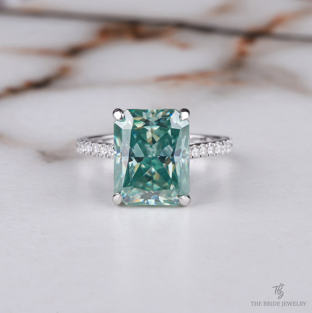 Cyan Blue Radiant Cut 5ct Moissanite Ring Blue Moissanite Engagement ...