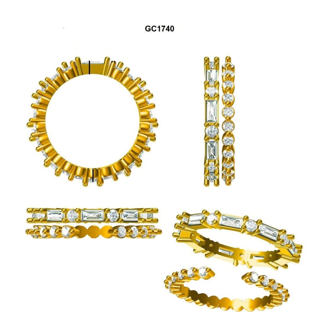 CUSTOMIZED BAND: 2 BAND Baguette & Round Alternate Stacking - Etsy