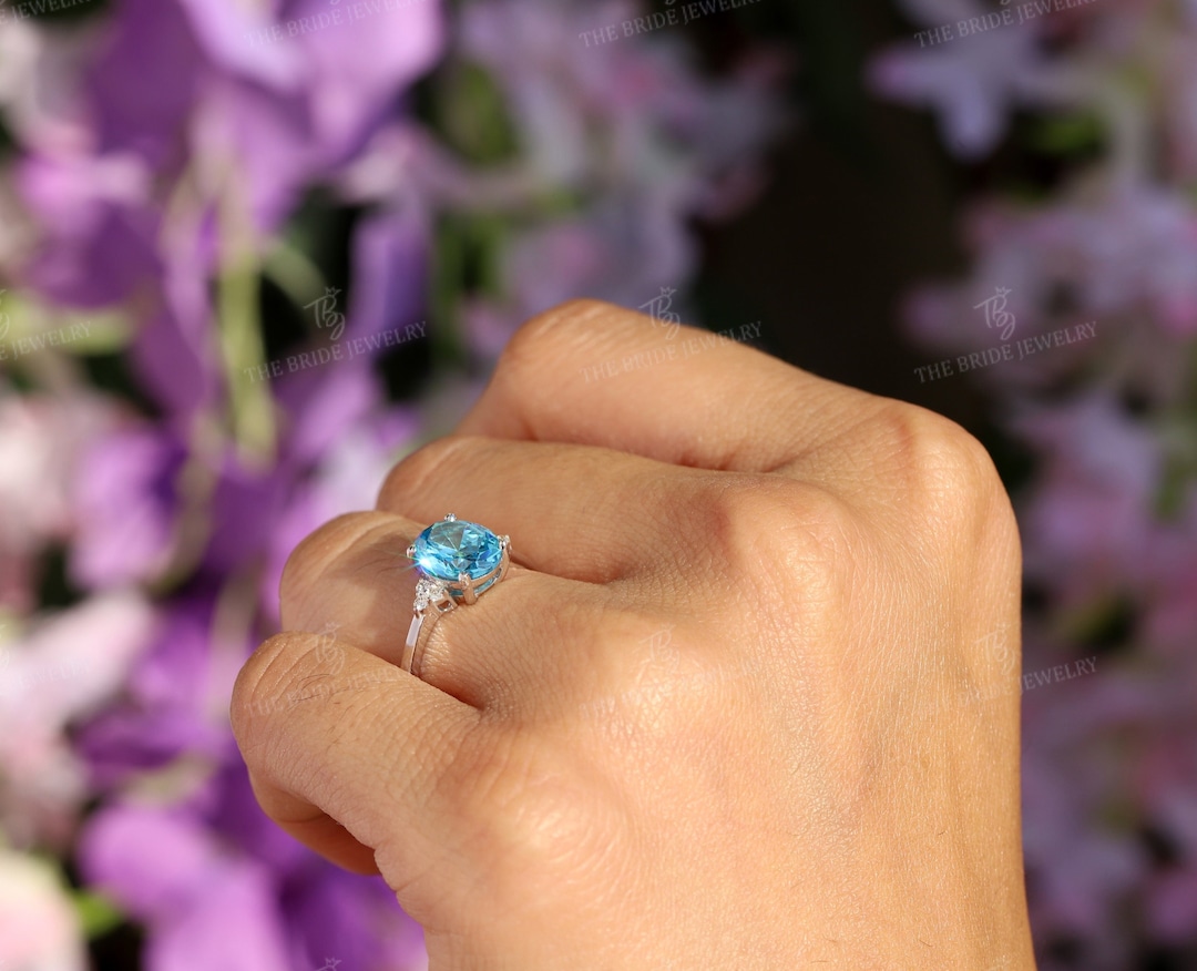 Muse Engagement Ring, Blue Topaz Ring, 2CT 9x7mm Oval Cut Sapphire Ring ...