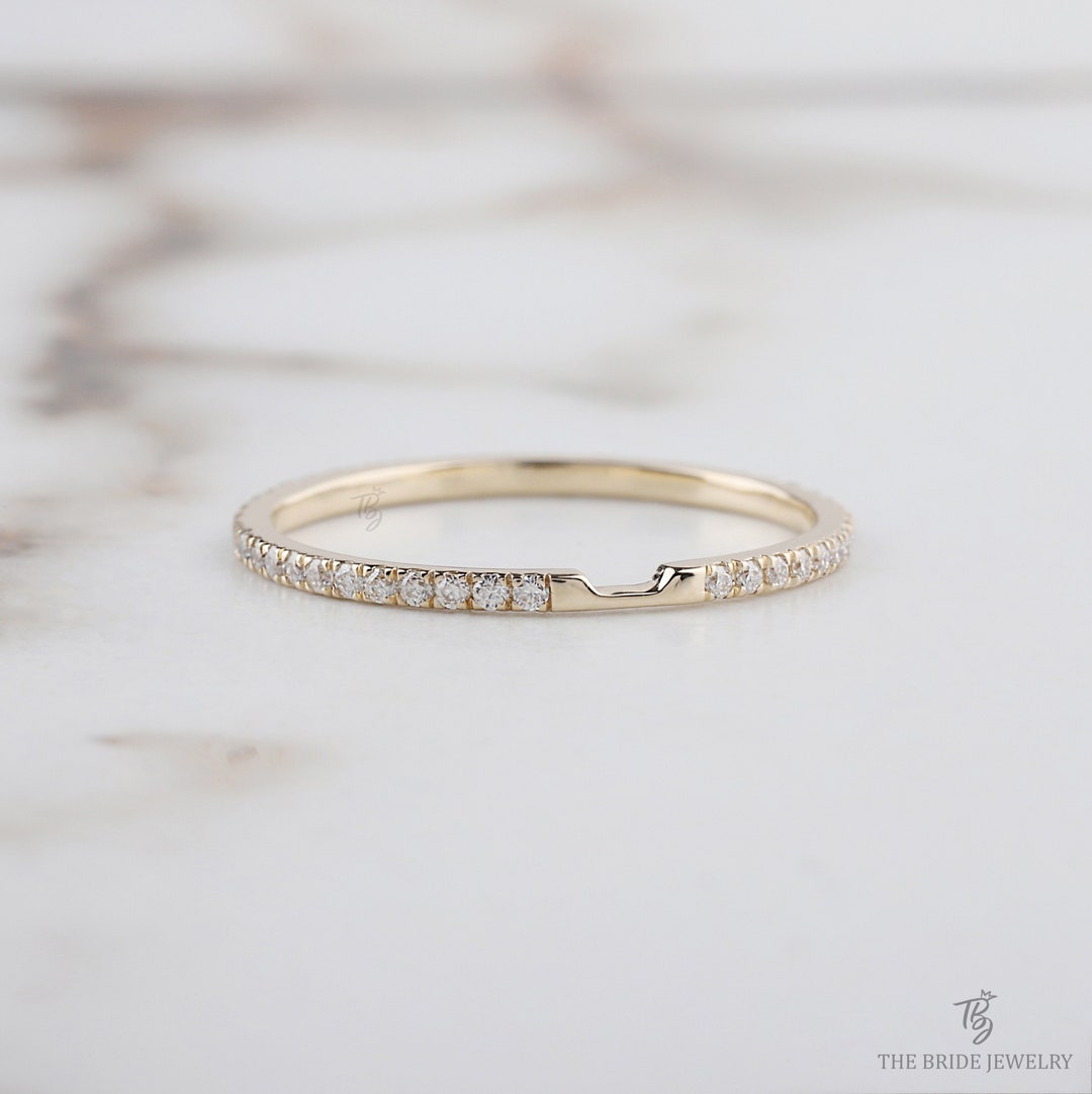 Pave Set Customized Notch Wedding Band Stackable Moissanite 1.5mm Pave ...