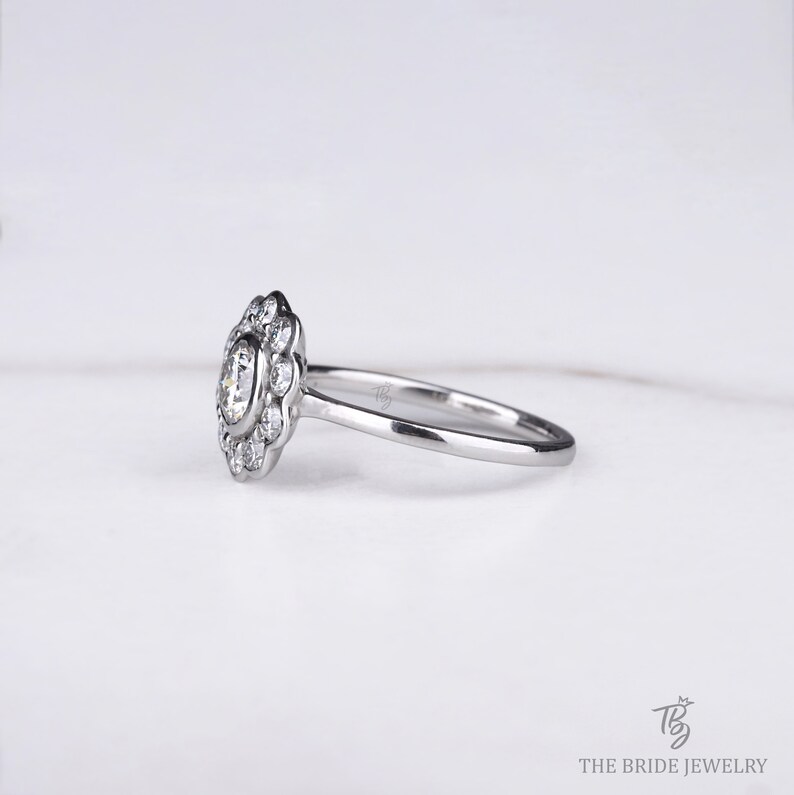 14k Solid Gold Ring Low Profile Engagement Ring Floral Ring - Etsy